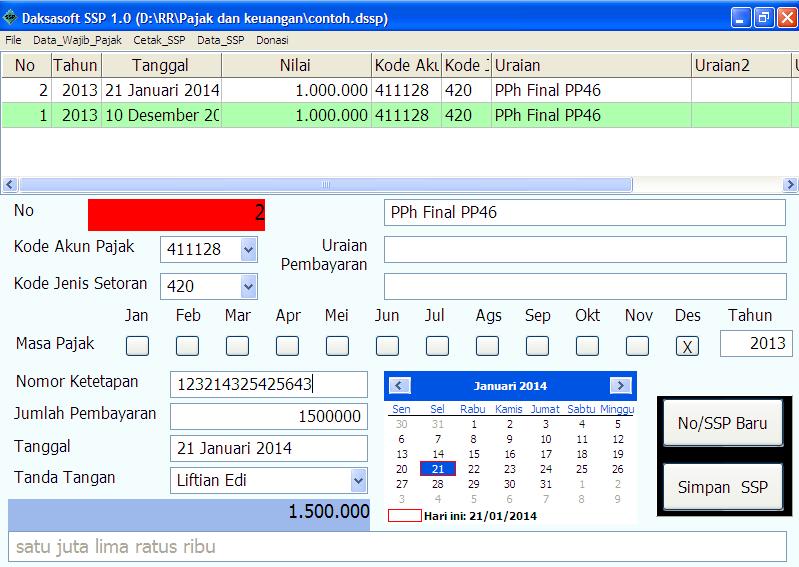 Gratis download Aplikasi / Software Daksasoft SSP (Surat Setoran Pajak ...